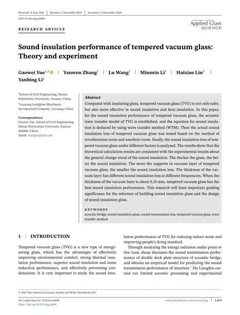 Sound Insulation Performance Of Tempered Vacuum Glass Theory And Experiment