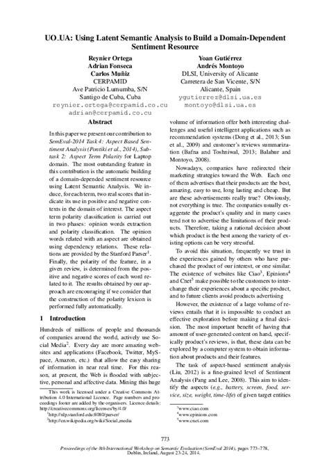Pdf Uo Ua Using Latent Semantic Analysis To Build A Domain Dependent Sentiment Resource