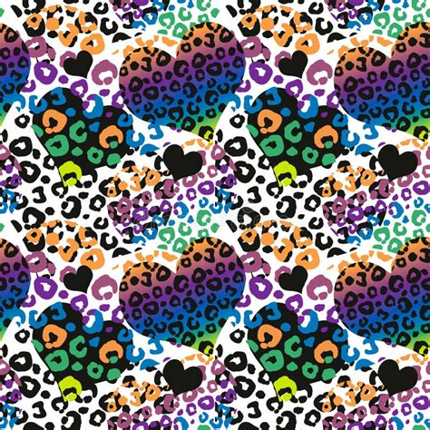 Abstract Seamless Pattern With Rainbow Heart And Leopard Spotsgraffiti