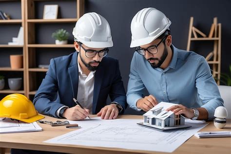 Premium Photo Structural Engineer And Architect Working Desktop With Safety Helmet And Paper