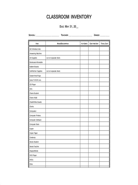 7 Classroom Inventory Examples To Download