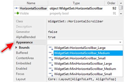 Using Widgets Horizontal Scrollbar