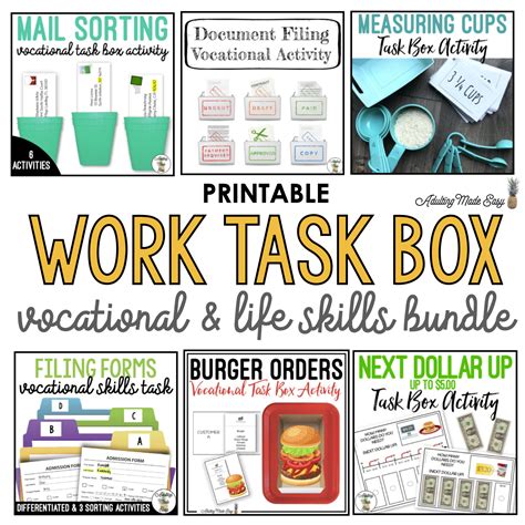 Vocational Life Skills Printable Work Task Box Bundle