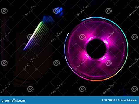 Cooler Of Processor With Neon Light LED Light CPU Cooler Stock Photo Image Of Abstract