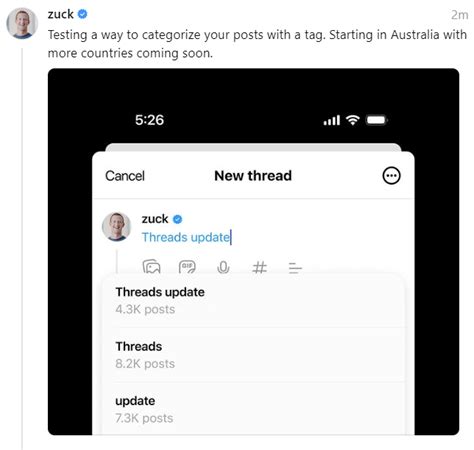 Zuck Shows A Preview Of Hashtags On Threads Coming First To Australia Users Rthreadsapp