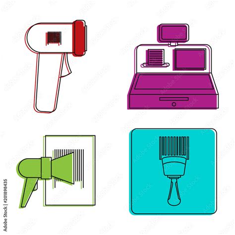 Code Bar Scaner Icon Set Color Outline Set Of Code Bar Scaner Vector Icons For Web Design