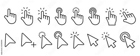 Pointer Mouse Click Hand Cursor Line Icon Set Computer Button Progress Licking Cursor