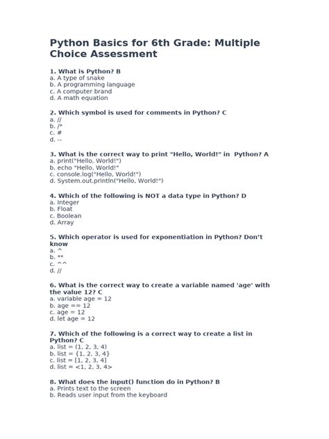 Python Basics For 6th Grade Pdf