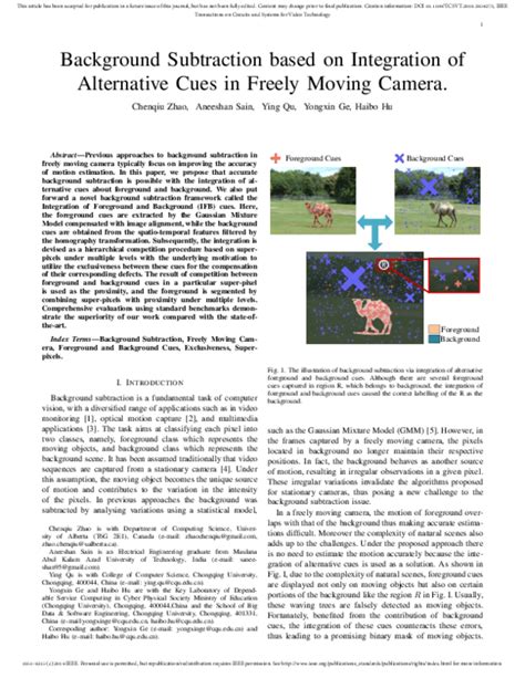 Pdf Background Subtraction Based On Integration Of Alternative Cues In Freely Moving Camera