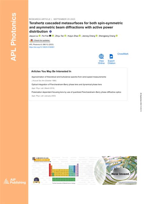 Pdf Terahertz Cascaded Metasurfaces For Both Spin Symmetric And Asymmetric Beam Diffractions