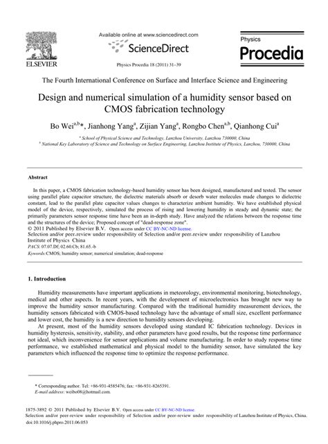 Pdf Design And Numerical Simulation Of A Humidity Sensor Based On