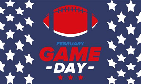 게임 데이 미식 축구 플레이 오프 미국에서 슈퍼 파티 정규 시즌 마지막 경기 프로 팀 챔피언십 미식 축구에 대한 공 스포츠 포스터 벡터 일러스트레이션 2월에 대한 스톡 벡터