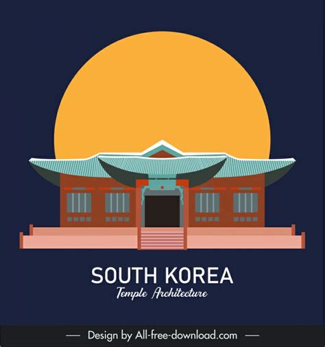 South Korea Temple Architecture Advertising Poster Template Flat Symmetric Classical Design