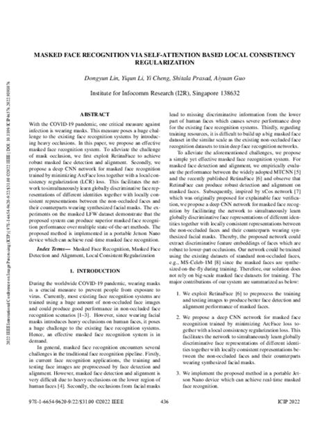 Pdf Masked Face Recognition Via Self Attention Based Local