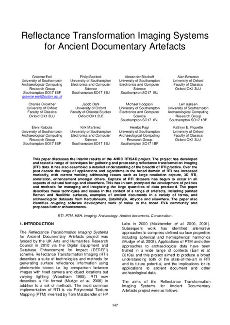 Pdf Reflectance Transformation Imaging Systems For Ancient Documentary Artefacts