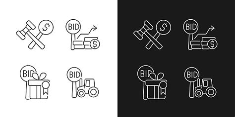Set Of Linear Icons For Auction In Both Dark And Light Modes Vector House Clipart Auctioneer