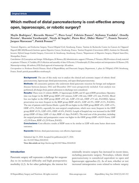 Pdf Which Method Of Distal Pancreatectomy Is Cost Effective Among Open Laparoscopic Or