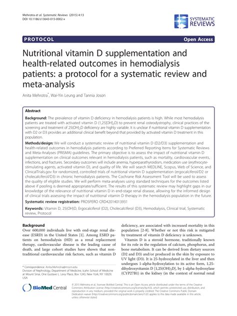 Pdf Nutritional Vitamin D Supplementation And Health Related Outcomes In Hemodialysis Patients
