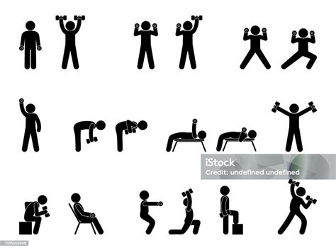 아령 파워 트레이닝 운동 포즈 자세 보디 빌딩 고립 된 아이콘 스틱 그림운동 가지 식물 부위에 대한 스톡 벡터 아트 및 기타 이미지 가지 식물 부위 개체 그룹 건강한