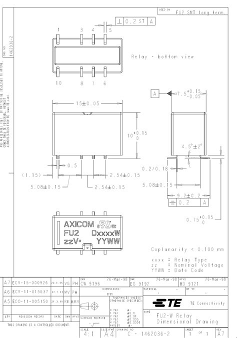 Fu2 Relay Smt W Drawing By Te Connectivity Potter And Brumfield Relays Datasheet Digikey