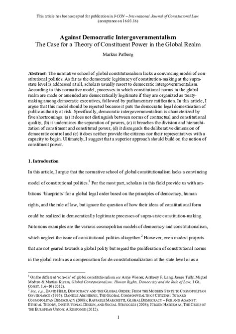 Pdf Against Democratic Intergovernmentalism The Case For A Theory Of Constituent Power In The