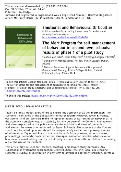 Pdf The Alert Program For Self Management Of Behaviour In Second