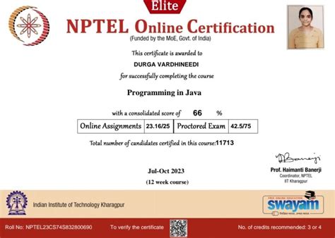 Durga Vardhineedi On Linkedin Javaprogramming Nptel Certification