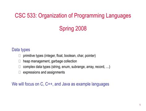 Ppt Csc 533 Organization Of Programming Languages Spring 2008