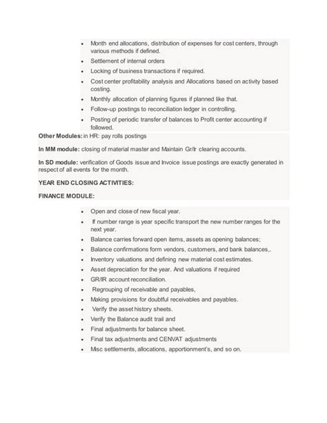 Period End Closing Activites In Sap Fico Docx