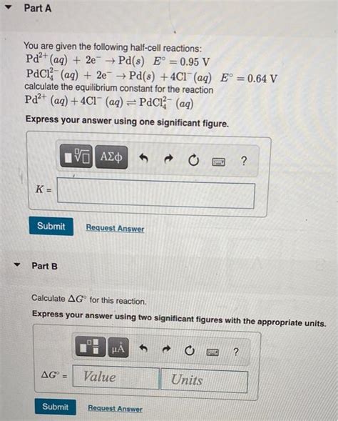 Solved You Are Given The Following Half Cell Reactions