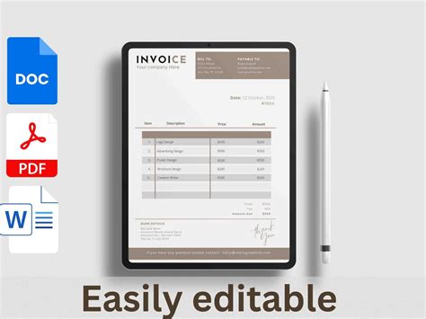 Modern Template Editable Invoice Invoice Template Pdf Google Docs