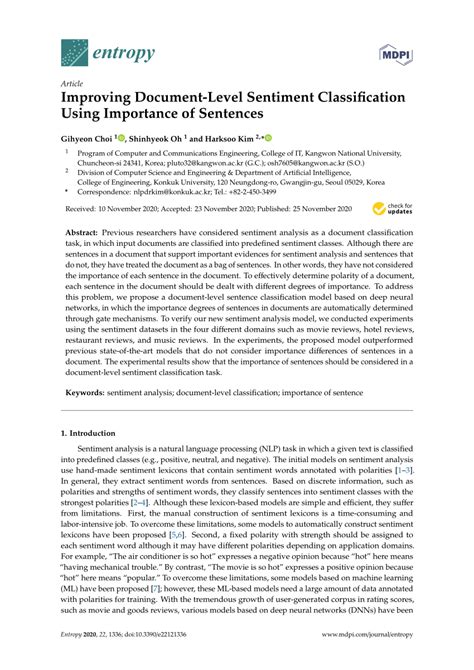 Pdf Improving Document Level Sentiment Classification Using