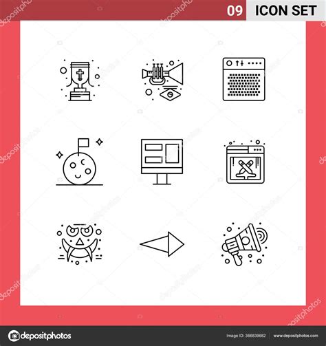 Group Modern Outlines Set Monitor Space Amplifier Moon Portable Editable Stock Vector Image By
