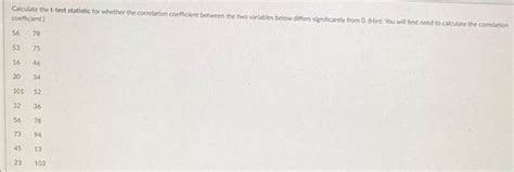 Solved Calculate The T Test Statistic For Whether The Correlation