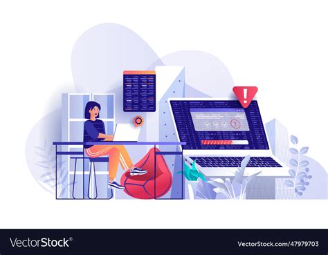Programming Software Developer Working At Laptop Vector Image