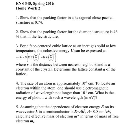 Solved Show That The Packing Factor In A Hexagonal