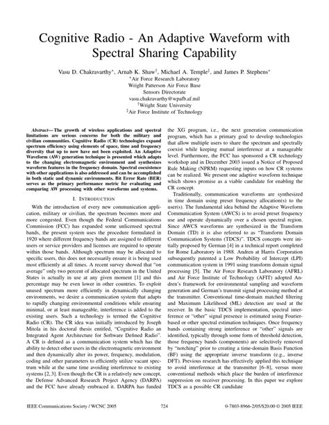 Pdf Cognitive Radio An Adaptive Waveform With Spectral Sharing Capability