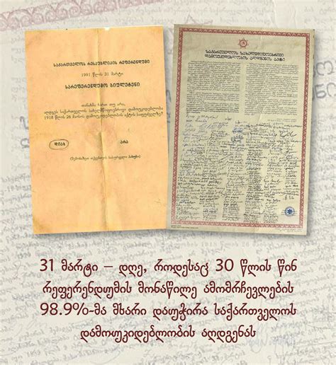 30 წლის წინ 1991 წლის 31 მარტს საქართველოს მთელ ტერიტორიაზე გაიმართა რეფერენდუმი კითხვით