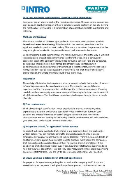 Interviewing Techniques Intro Programme