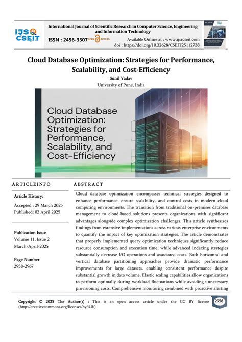 Pdf Cloud Database Optimization Strategies For Performance Scalability And Cost Efficiency