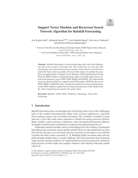 Pdf Support Vector Machine And Recurrent Neural Network Algorithm For