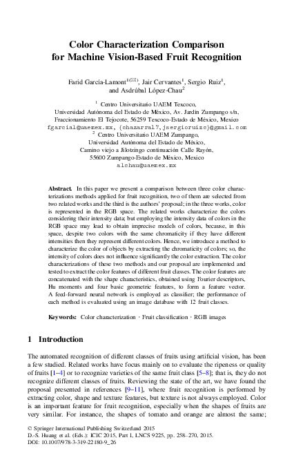 Pdf Color Characterization Comparison For Machine Vision Based Fruit