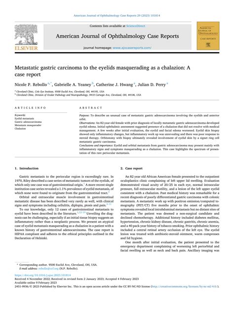 Pdf Metastatic Gastric Carcinoma To The Eyelids Masquerading As A