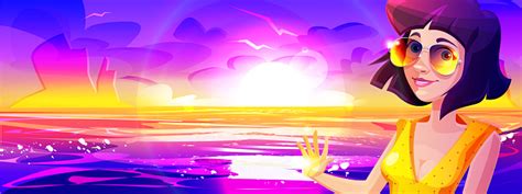 만화 스타일의 바다 여행 관광 및 해변 휴가의 개념 일몰에 바다 풍경을 배경으로 손에 햇볕을 쬐는 관광객 3차원 형태에 대한 스톡 벡터 아트 및 기타 이미지 Istock