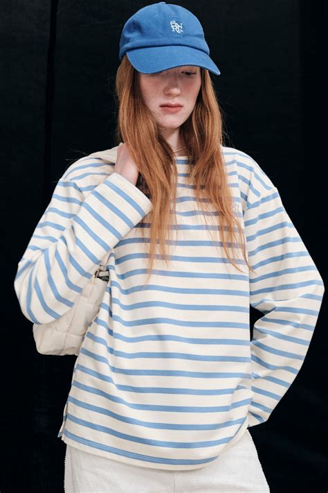 제너럴아이디어 Unisex 클래식 스트라이프 보더 티셔츠 [sky Blue]