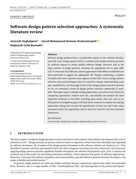 pdf software design pattern selection approaches a systematic