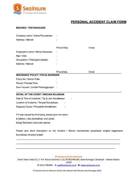 Personal Accident Claim Form Pdf