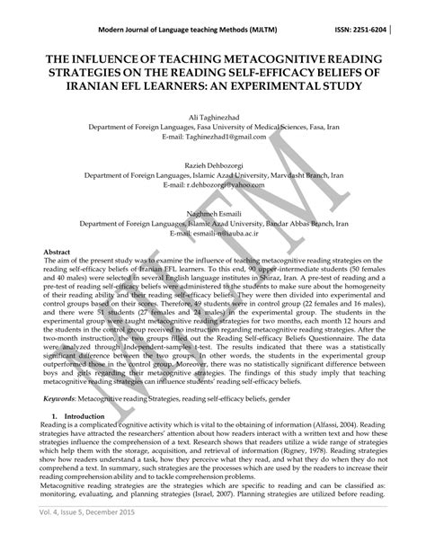 Pdf The Influence Of Teaching Metacognitive Reading Strategies On The