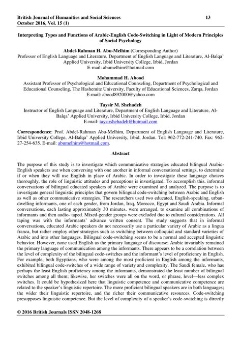 Pdf Interpreting Types And Functions Of Arabic English Code Switching In Light Of Modern