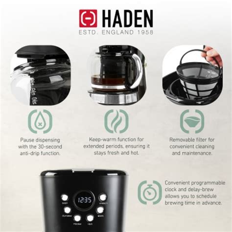 Haden Heritage 12 Cup Programmable Retro Coffee Maker Machine Black